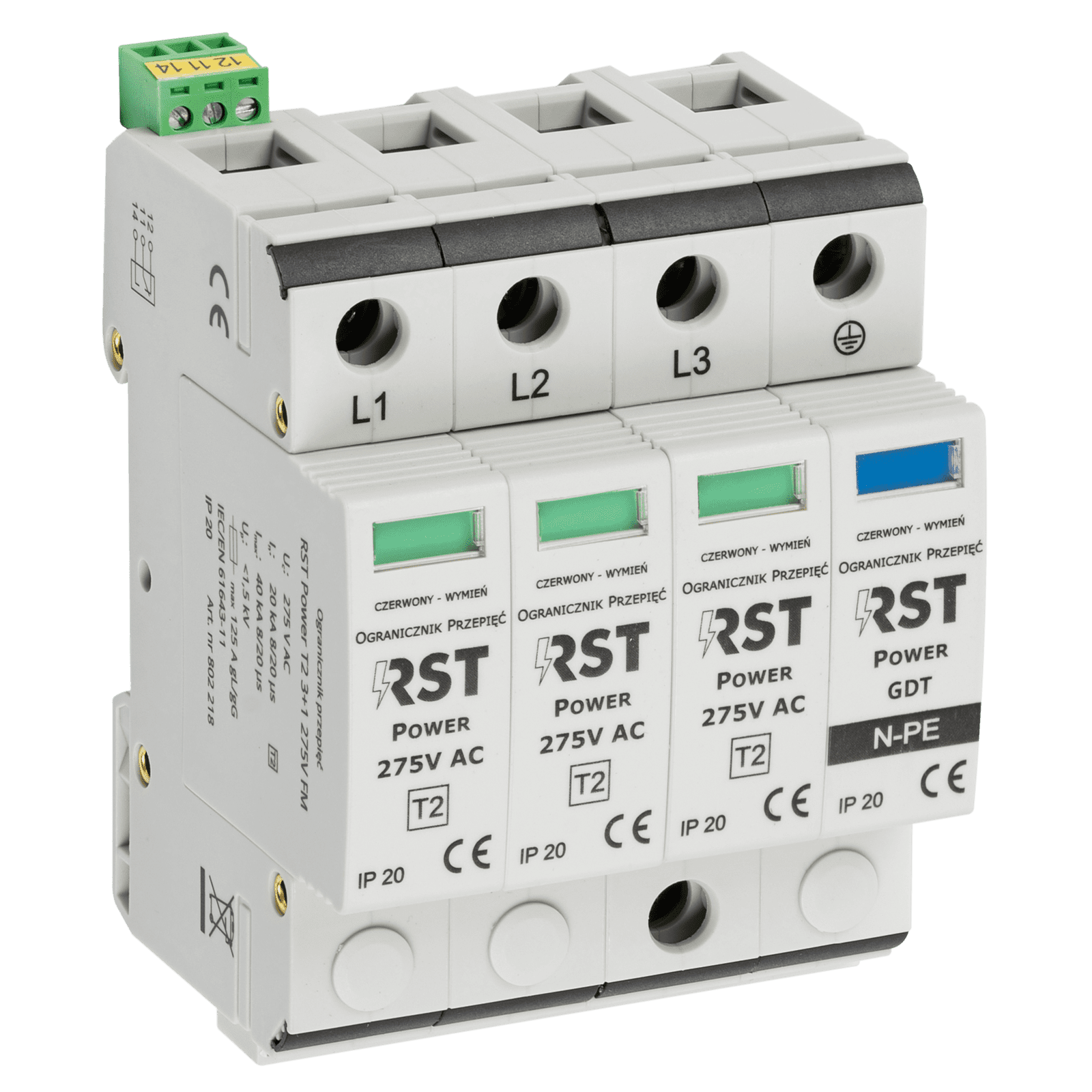 Ogranicznik przepięć RST Power T2 3+1 275V FM | do sieci trójfazowych ...